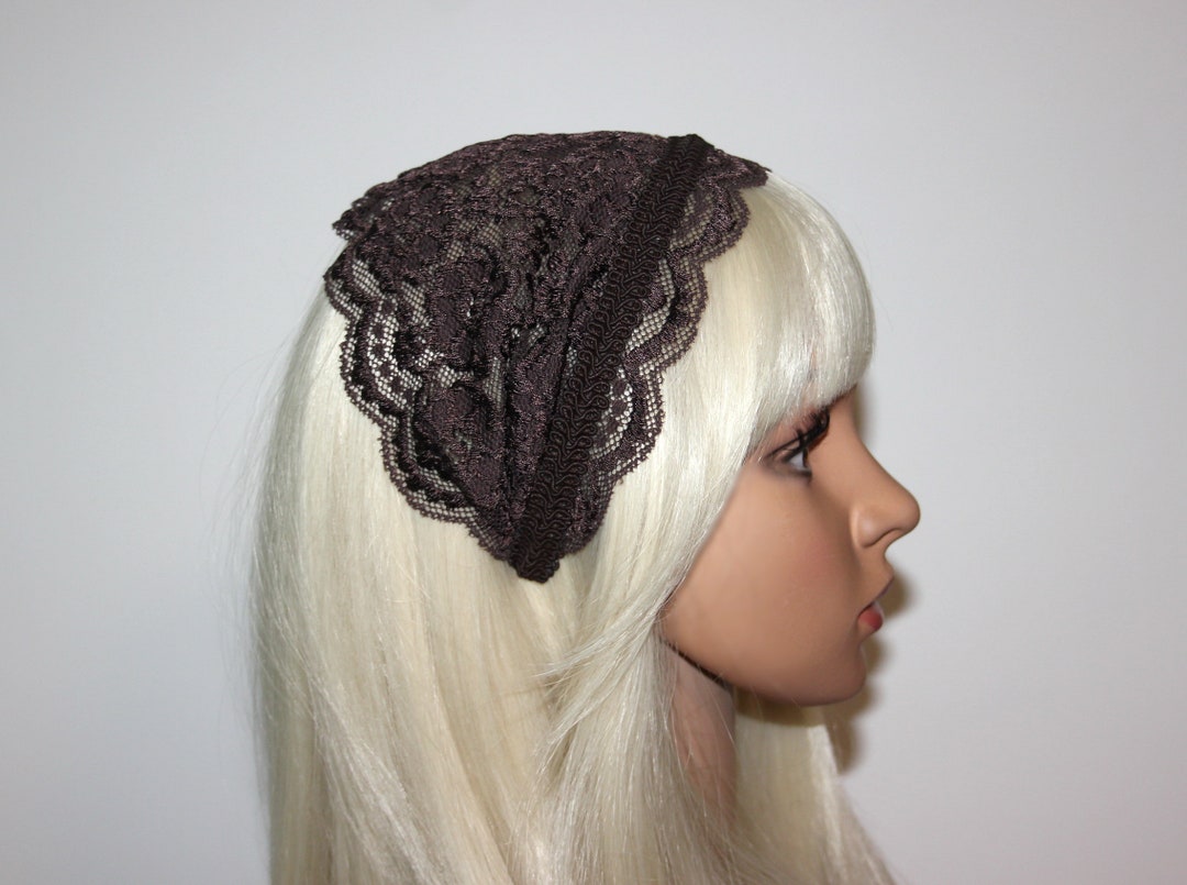 Dark Brown Lace Headband, Christian Head Covering, Structured Religious ...