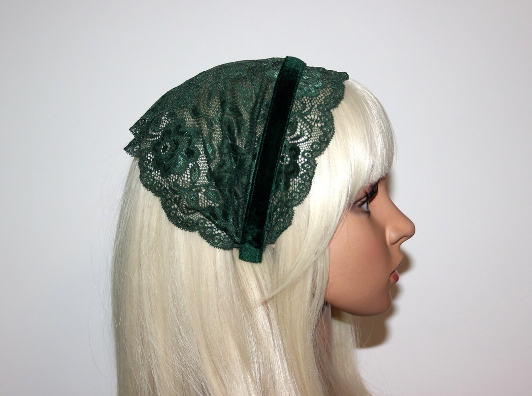 Dark Green Prayer Headband, Christian Lace Head Covering, Structured ...