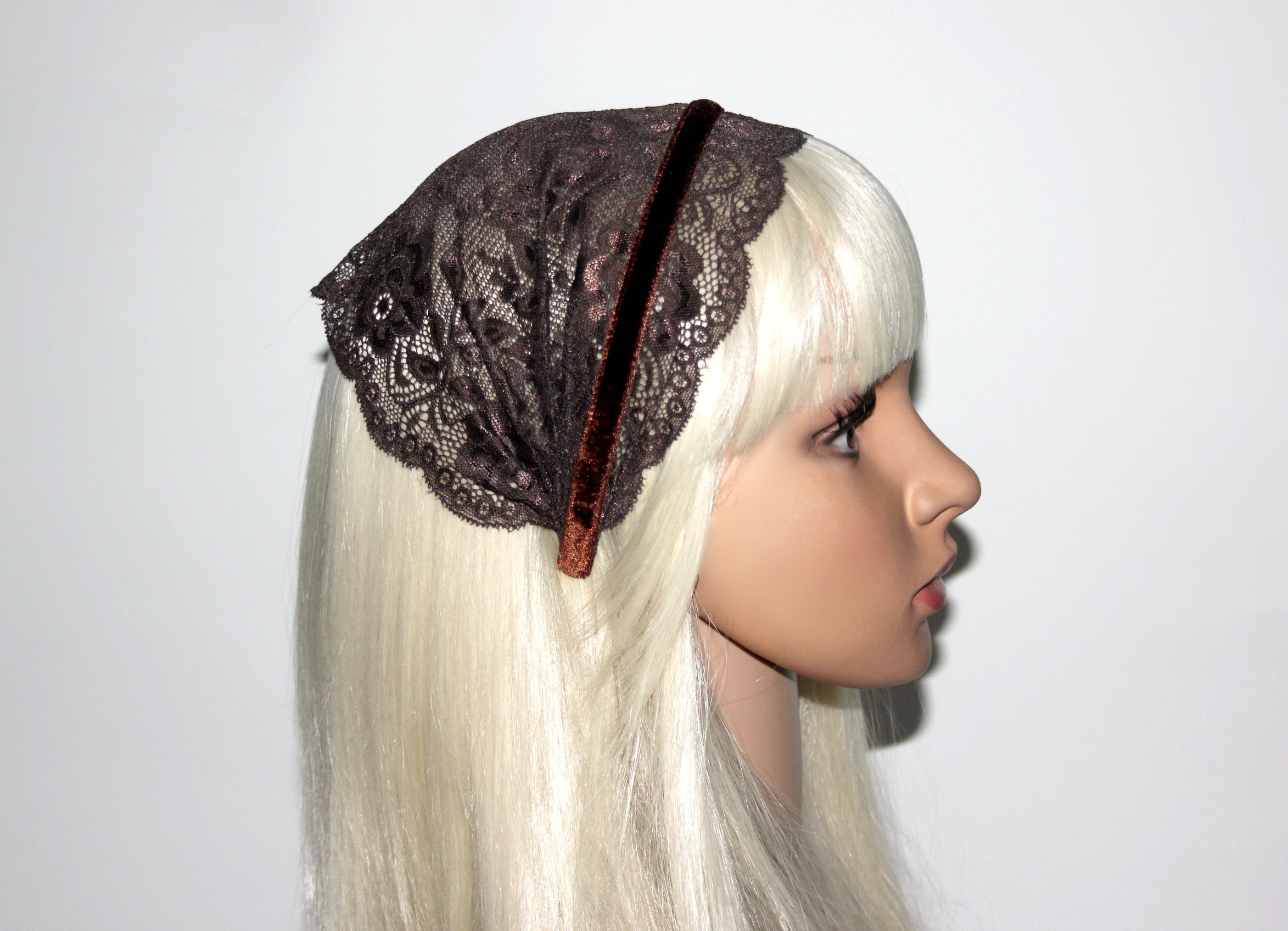 Dark Brown Lace Headband, Christian Veil, Structured Religious Head ...
