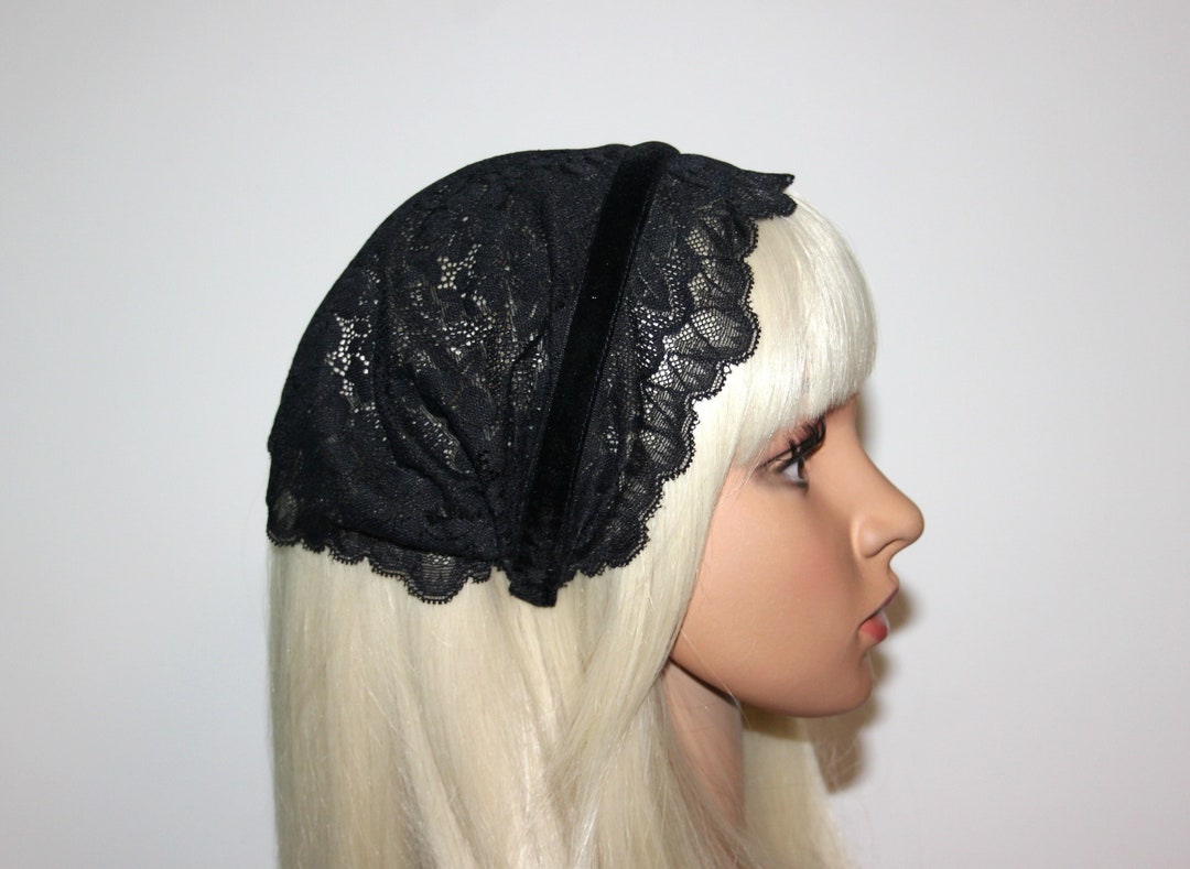 Black Prayer Headband, Christian Lace Head Covering, Structured ...