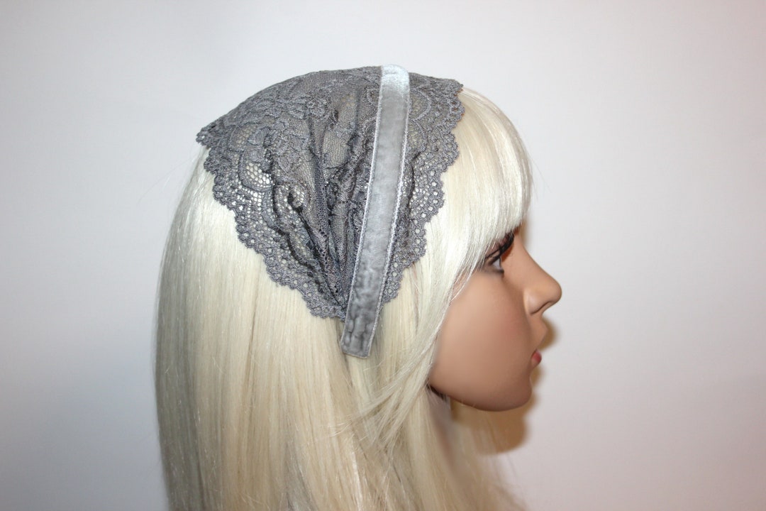 Gray Prayer Headband, Christian Lace Veil, Structured Religious Head ...