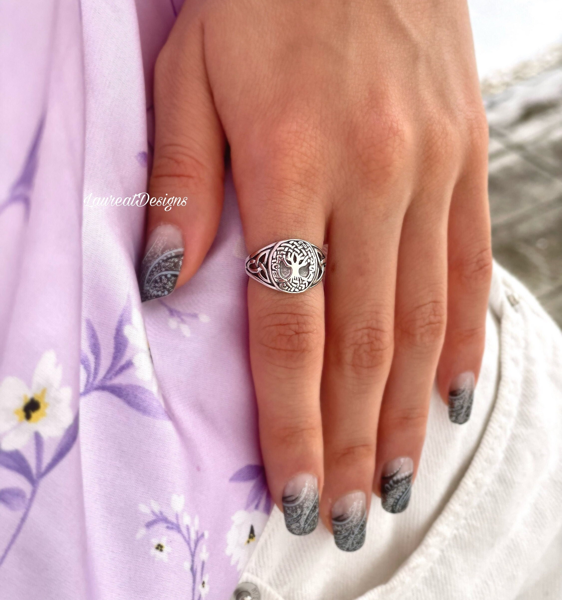 Celtic Tree Ring With Trinity Symbols, Thumb Ring for Man or Woman ...