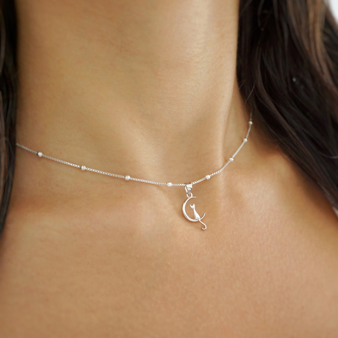 Cat Moon Necklace | Cat Choker | Cat Jewelry | Cat Lover's Gift ...