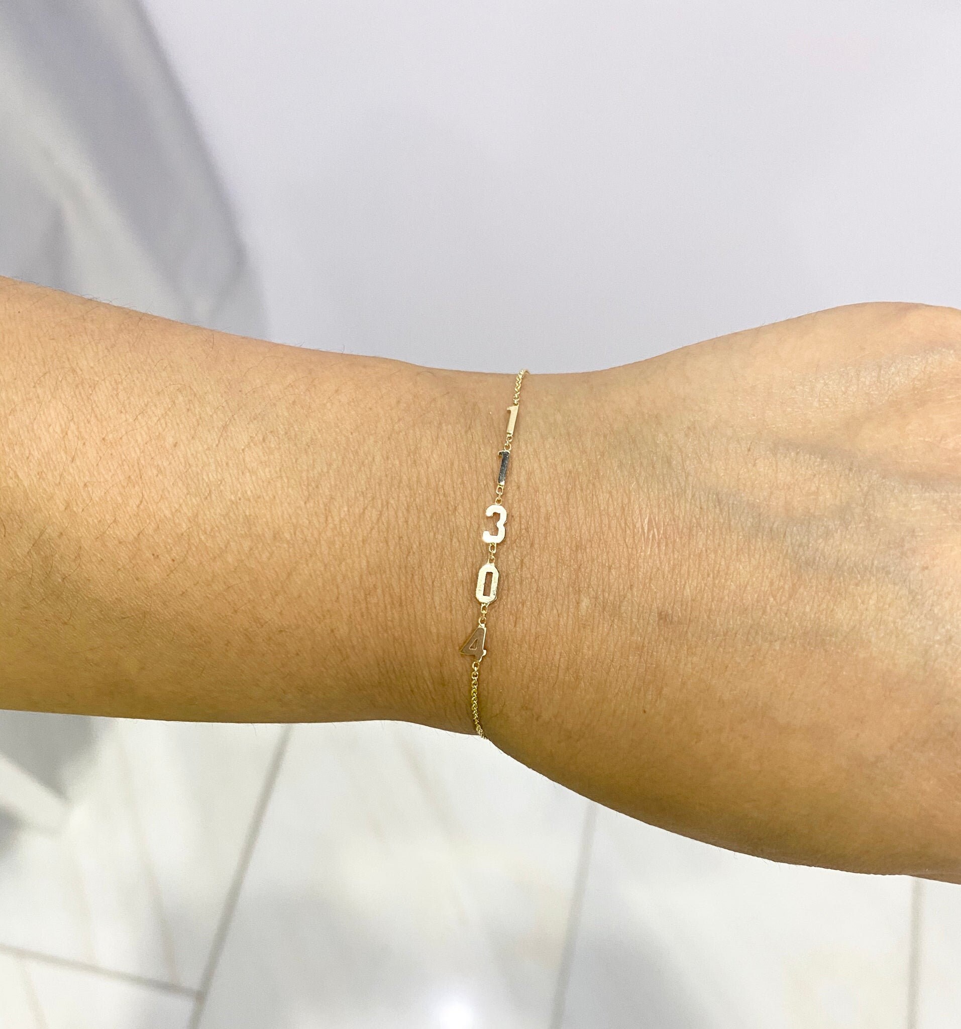 Jersey Numbers Bracelet in 14K Solid White, Yellow, or Rose Gold ...