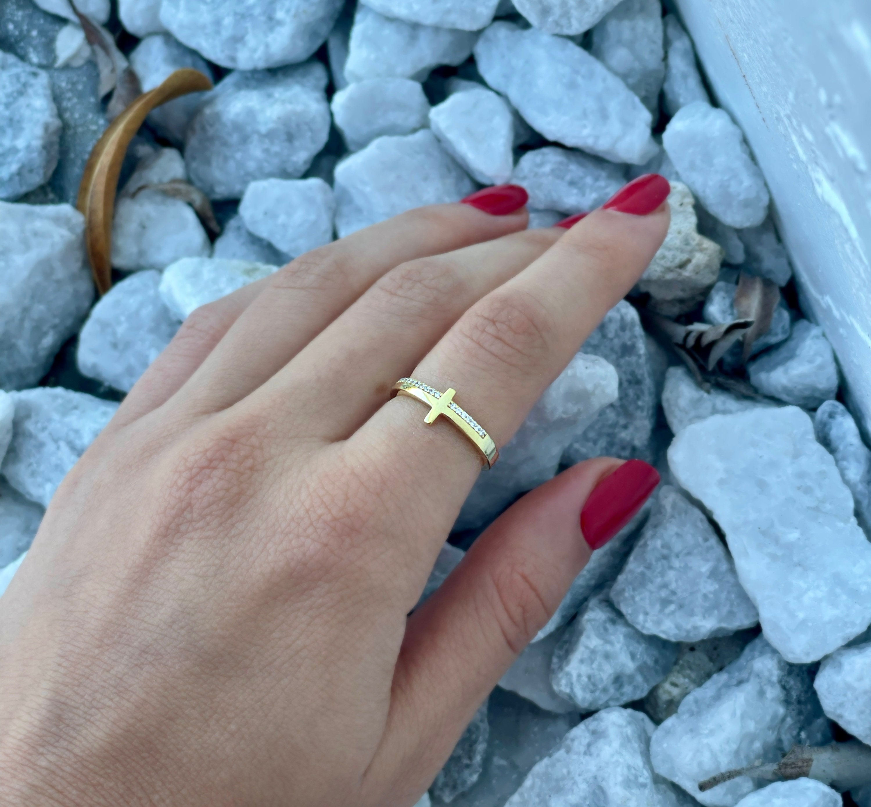 Christian Sideways Cross Ring Engravable With Clear Cubic - Etsy