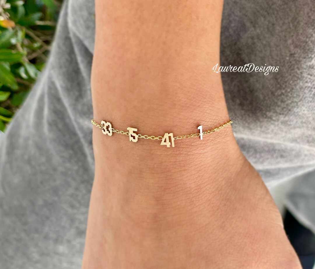 Jersey Numbers Bracelet in 14K Solid White, Yellow, or Rose Gold ...