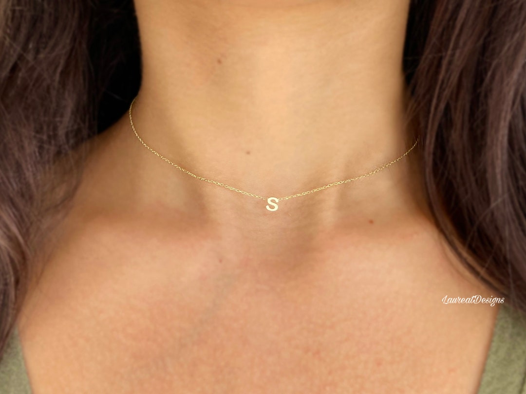 Tiny Initial Necklace in Sterling Silver or 14k Solid Gold. Letter ...