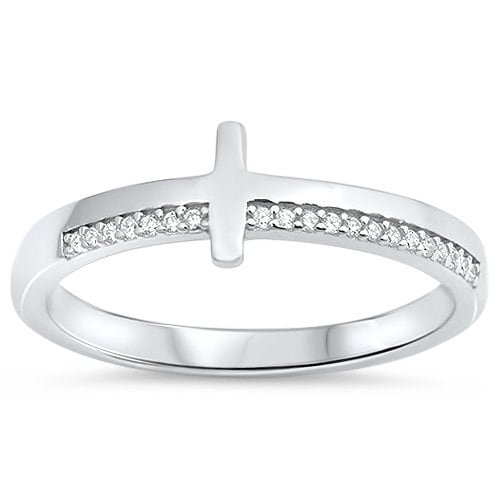 Christian Sideways Cross Ring Engravable With Clear Cubic - Etsy