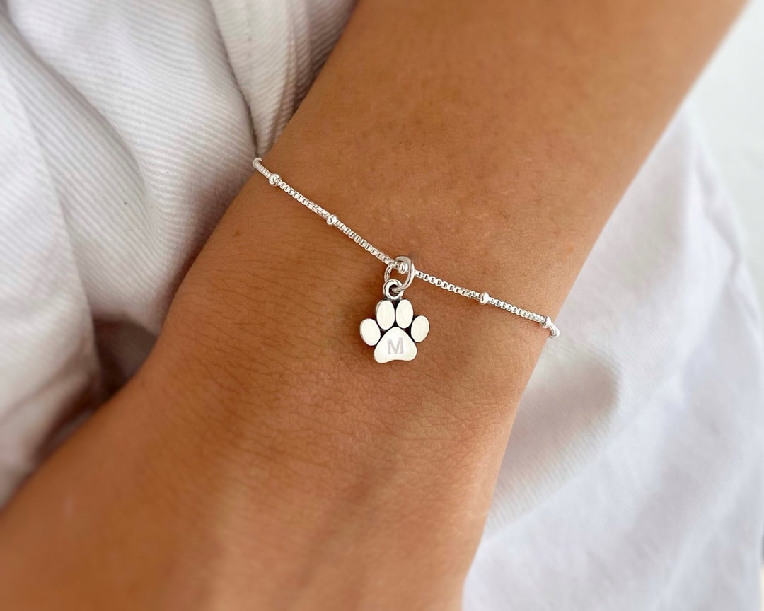 Paw Print Charm Bracelet. Engravable Mini Dog's Paw Bracelet, Cat's Paw ...