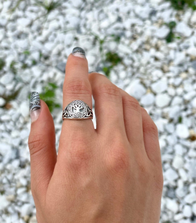 Celtic Tree Ring With Trinity Symbols, Thumb Ring for Man or Woman ...