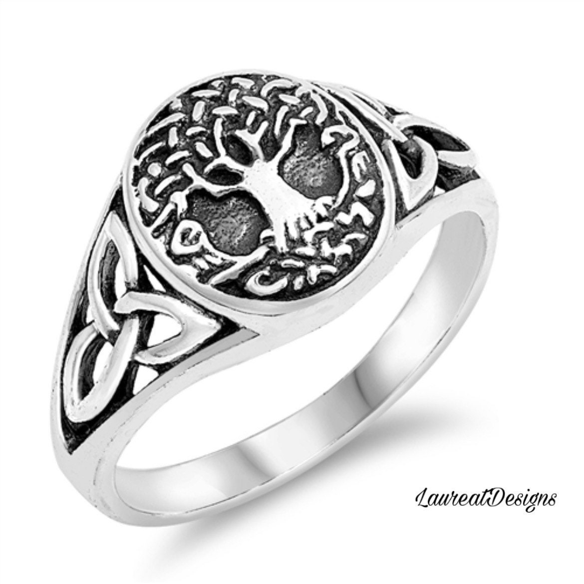 Celtic Tree Ring With Trinity Symbols, Thumb Ring for Man or Woman ...