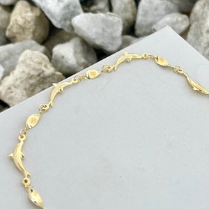 Dolphin Bracelet or Anklet in 14K Solid Yellow Gold. Marine Life ...