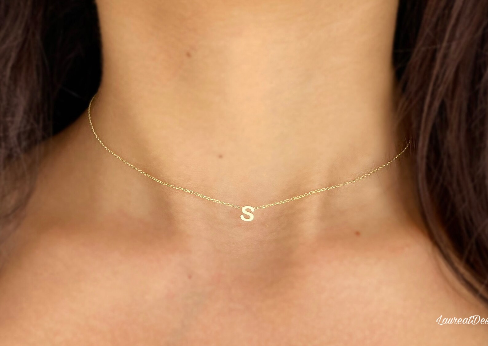 Tiny Initial Necklace in Sterling Silver or 14k Solid Gold. Letter ...