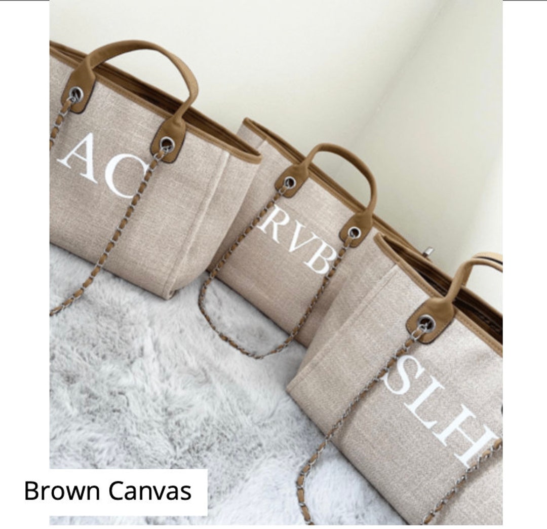 Carnaby London Personalised Initial Chain Tote Bag Ivory/Black – My ...