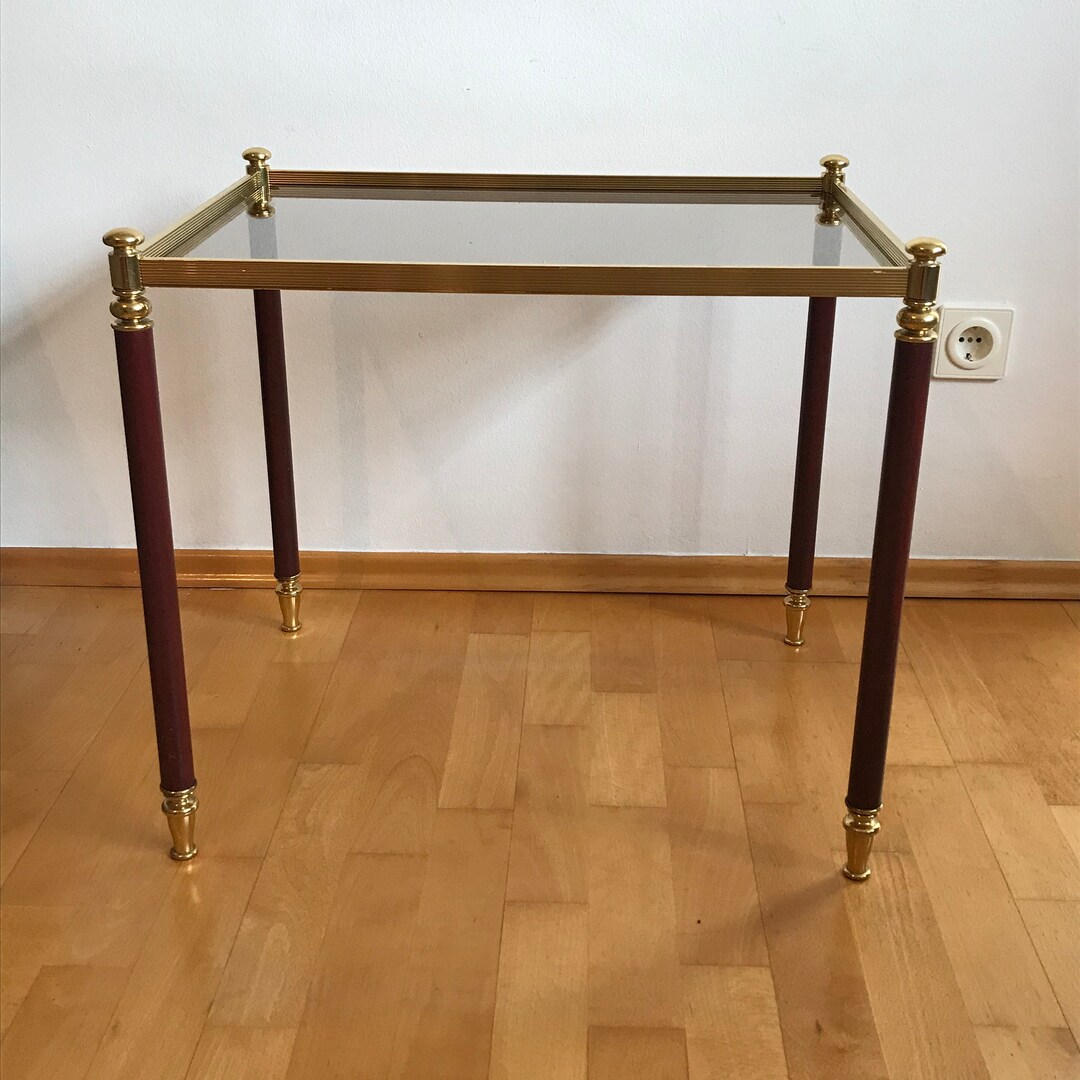 Side Table Brass Frame and Tinted Glass Top Surface Vintage - Etsy