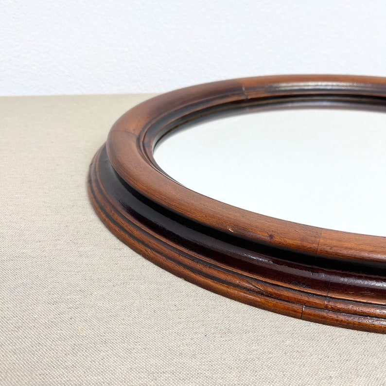 French Wall Mirror in Elliptical Dark Wooden Frame Vintage 1970s - Etsy