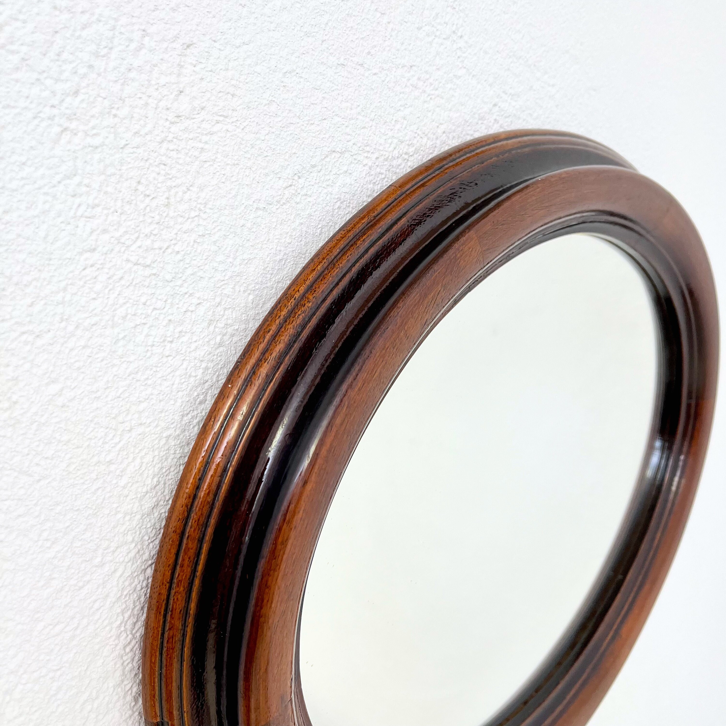 French Wall Mirror in Elliptical Dark Wooden Frame Vintage 1970s - Etsy
