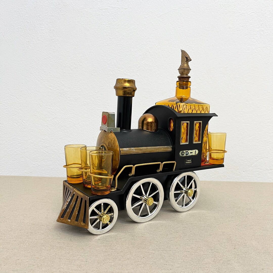 Decorative Train Bottle Holder / Decanter With 6 Shot Glasses and Music ...