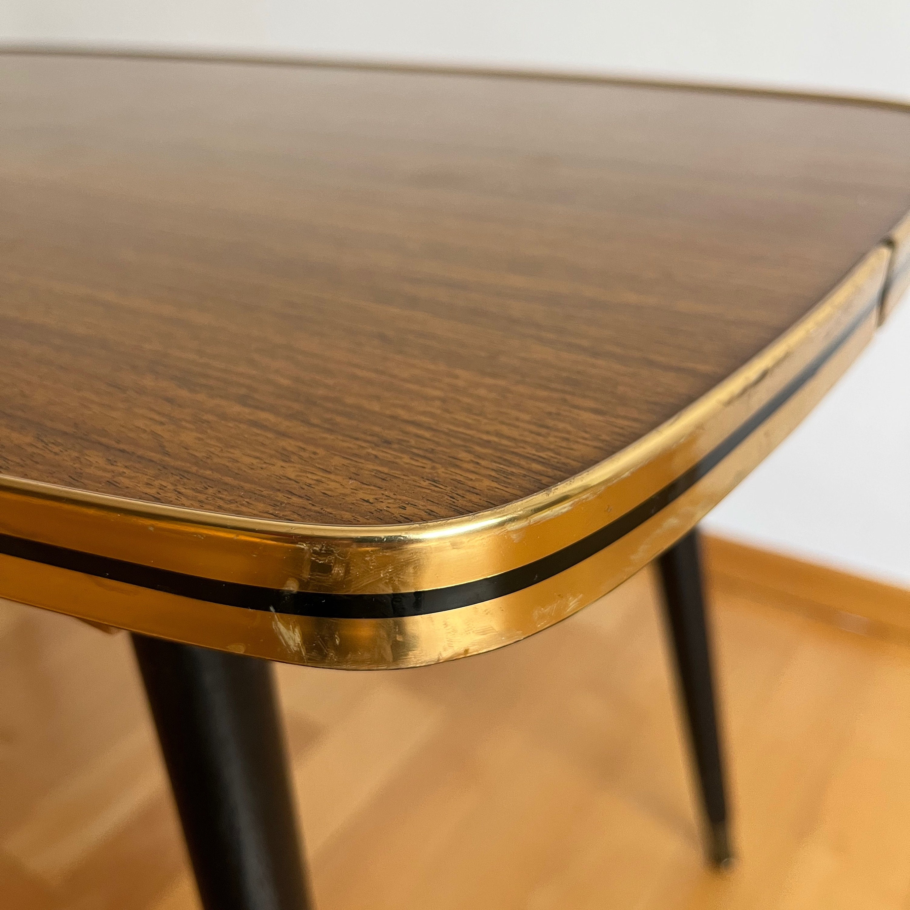 A Small Four-legged Kidney Table With Brown Wood Imitation - Etsy