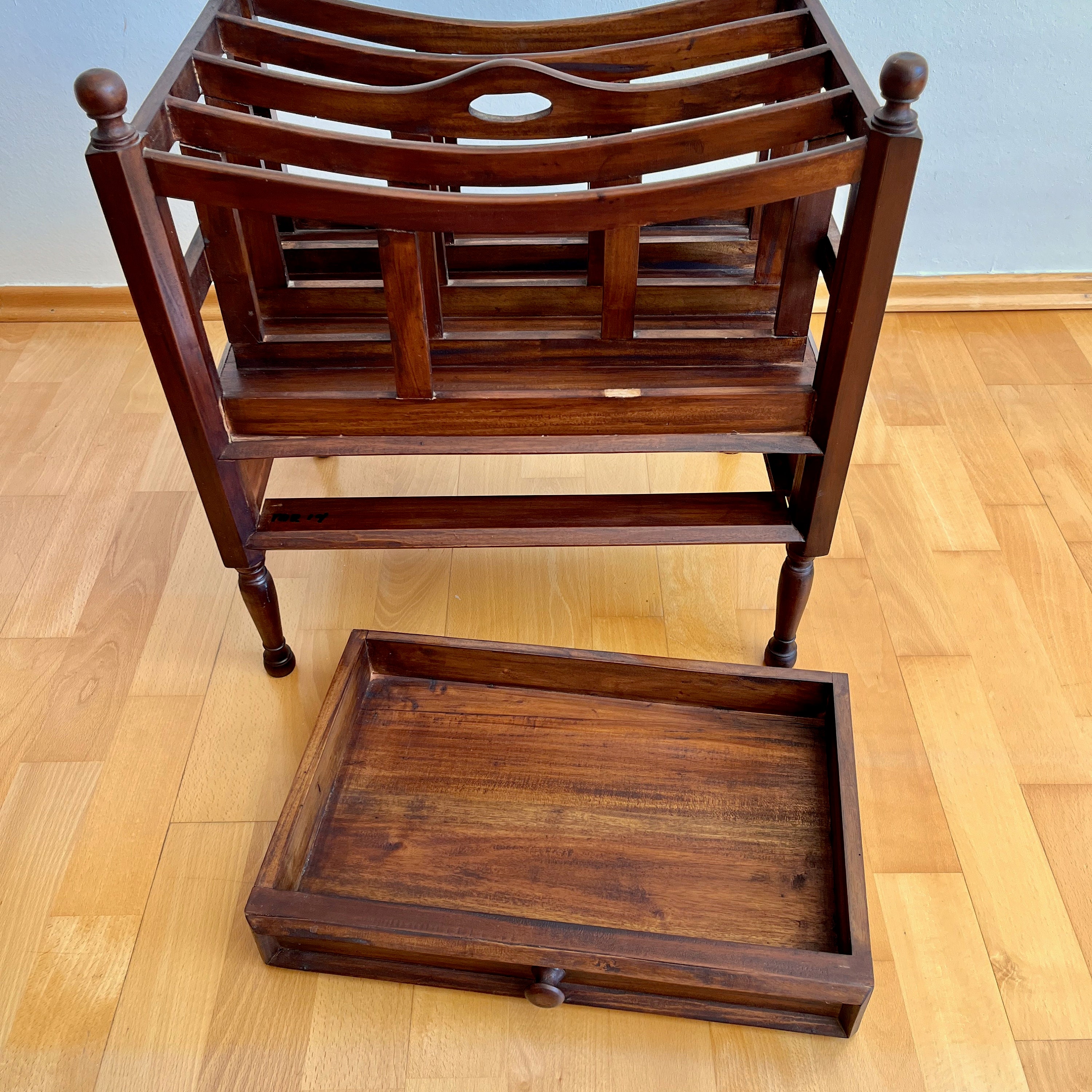 Newspaper Wooden Stand With 1 Drawer France 80s Vintage Magazine Holder ...