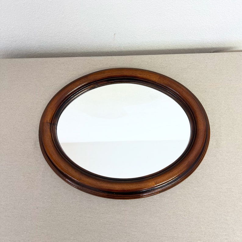 French Wall Mirror in Elliptical Dark Wooden Frame Vintage 1970s - Etsy