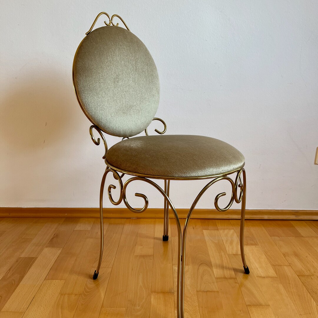 Retro Styled MCM Chair With Massive Gold Coloured Steel Frame and Light ...