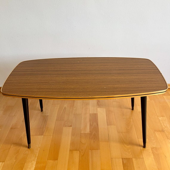 A Small Four-legged Kidney Table With Brown Wood Imitation - Etsy