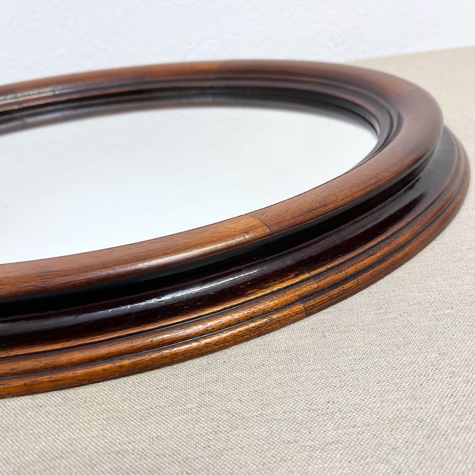 French Wall Mirror in Elliptical Dark Wooden Frame Vintage 1970s - Etsy