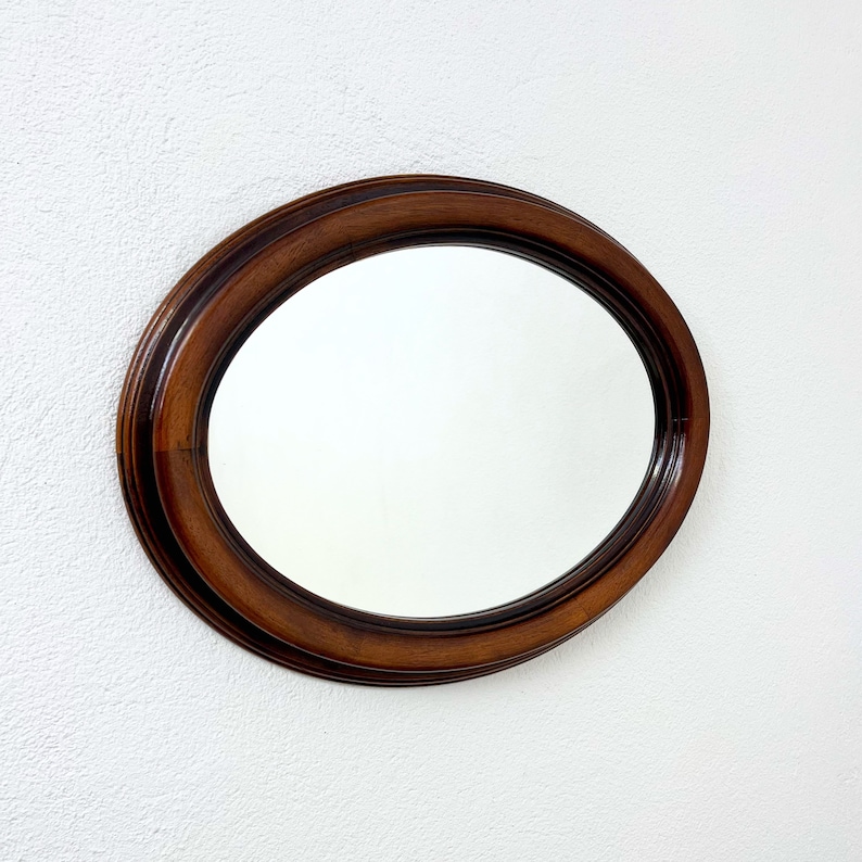 French Wall Mirror in Elliptical Dark Wooden Frame Vintage 1970s - Etsy
