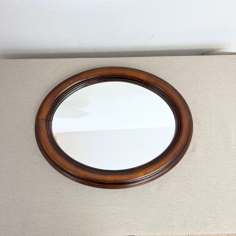 French Wall Mirror in Elliptical Dark Wooden Frame Vintage 1970s - Etsy