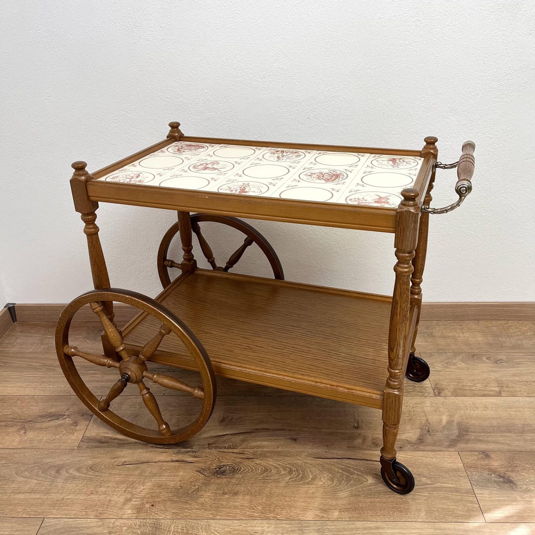Wooden Bar Trolley With Tiles Decorated Top Surface Vintage Germany ...