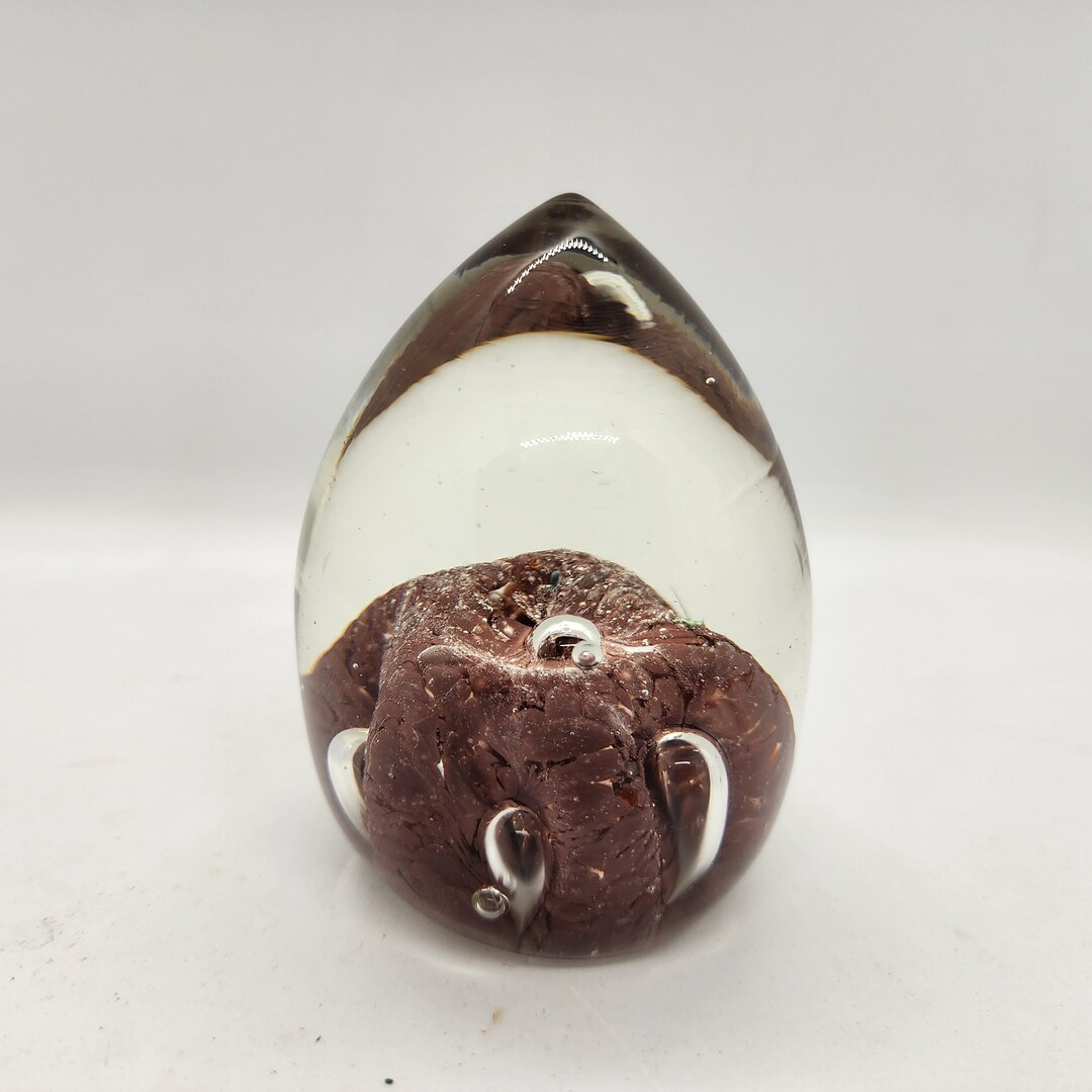 Teardrop Egg Shaped Purple Handblown Glass Paperweight With Controlled ...