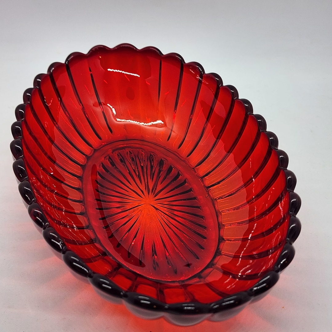 Vintage Imperial Glass Ruby Red Ribbed Oval Dish Bowl on - Etsy