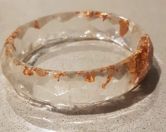 Gold Flake Resin Bangle- Real Gold Flake Jewelry- Resin Bracelet- Clear ...