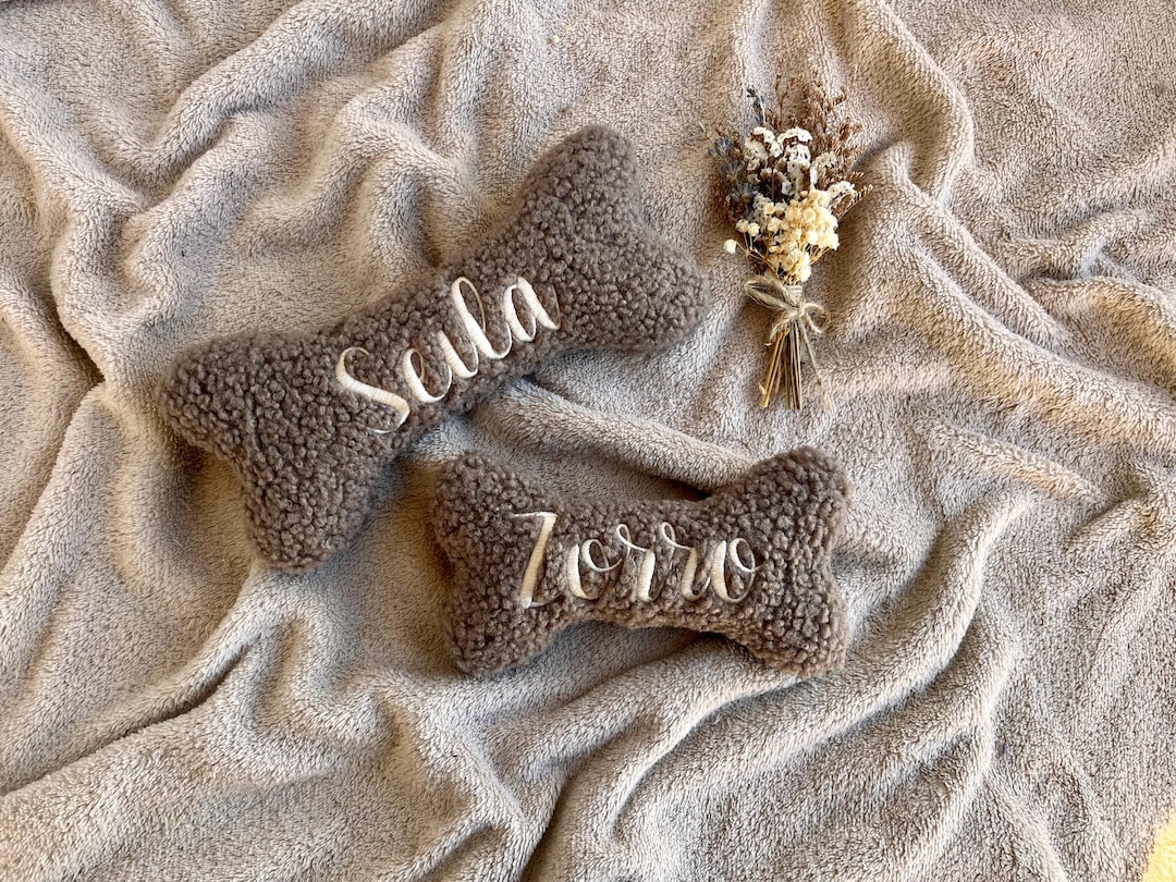 Plush Toy Bone With Dog Name and Squeaker, Personalized Puppy Gift ...