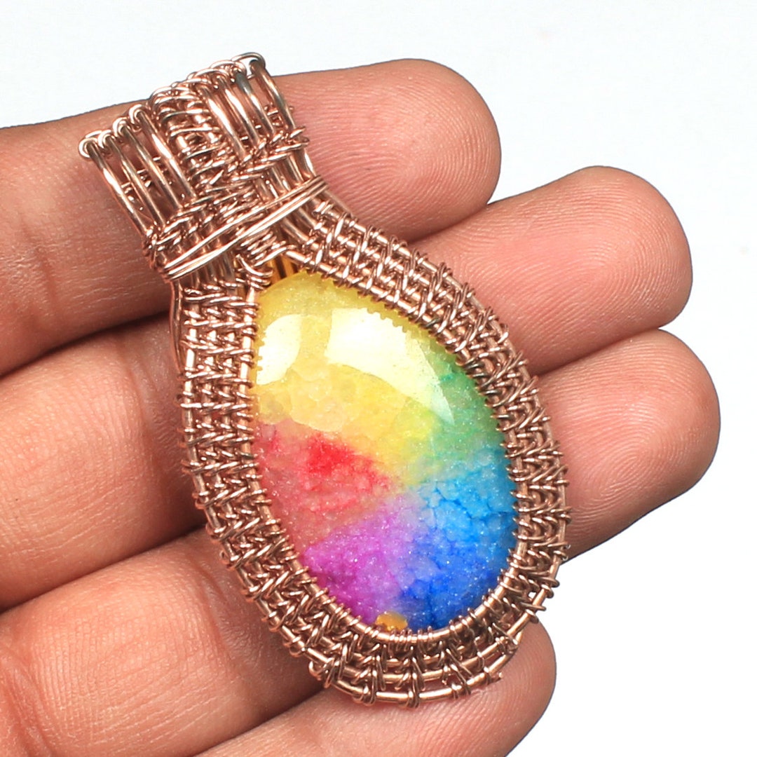Rainbow Solar Quartz Crystal Handmade Copper Pendant Necklace Jewelry ...