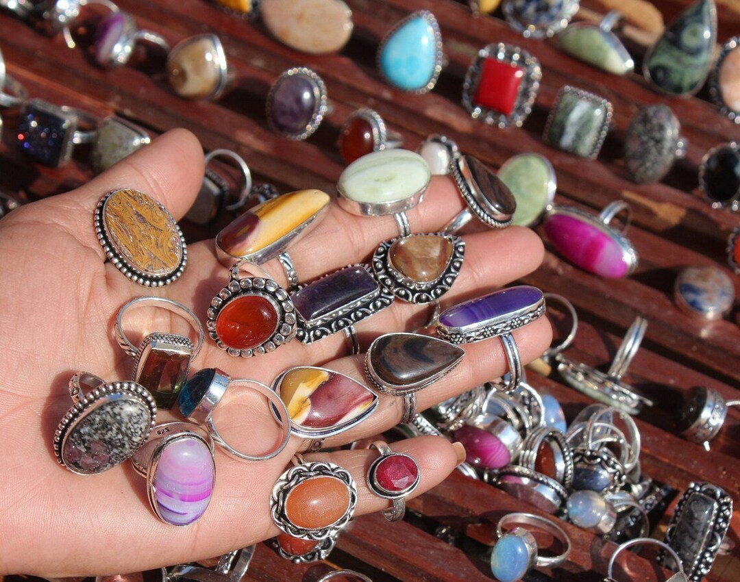 Assorted Gemstone Rings Lot, Handmade Jewelry Rings, Hippie Rings ...
