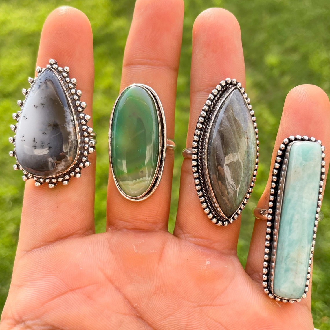 Assorted Gemstone Ring Silver Overlay Rings Handmade Rings - Etsy