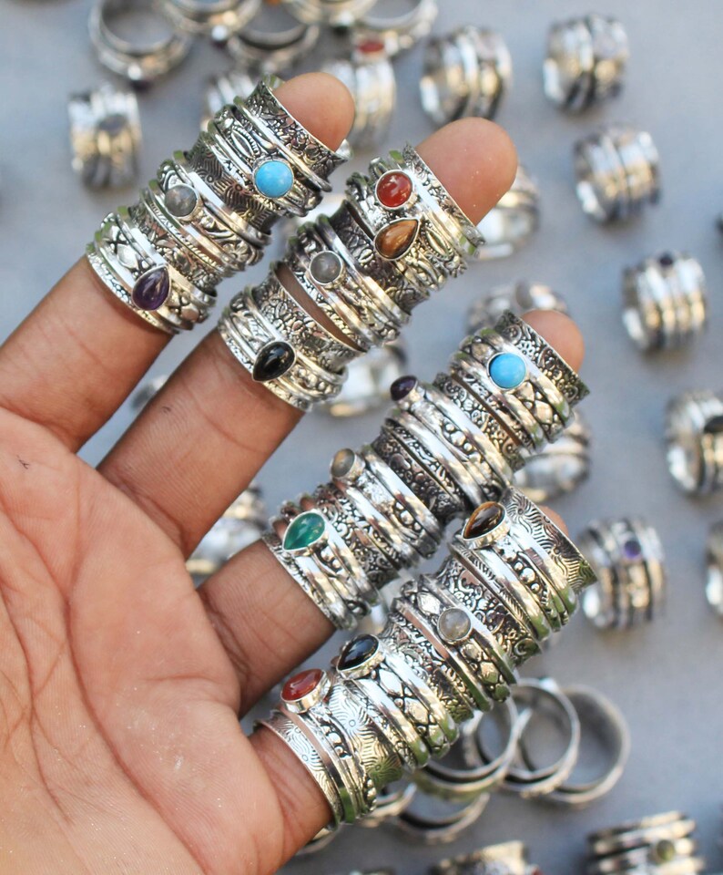 Crystal Rings for Women Spinner Band Rings Natural Multi - Etsy
