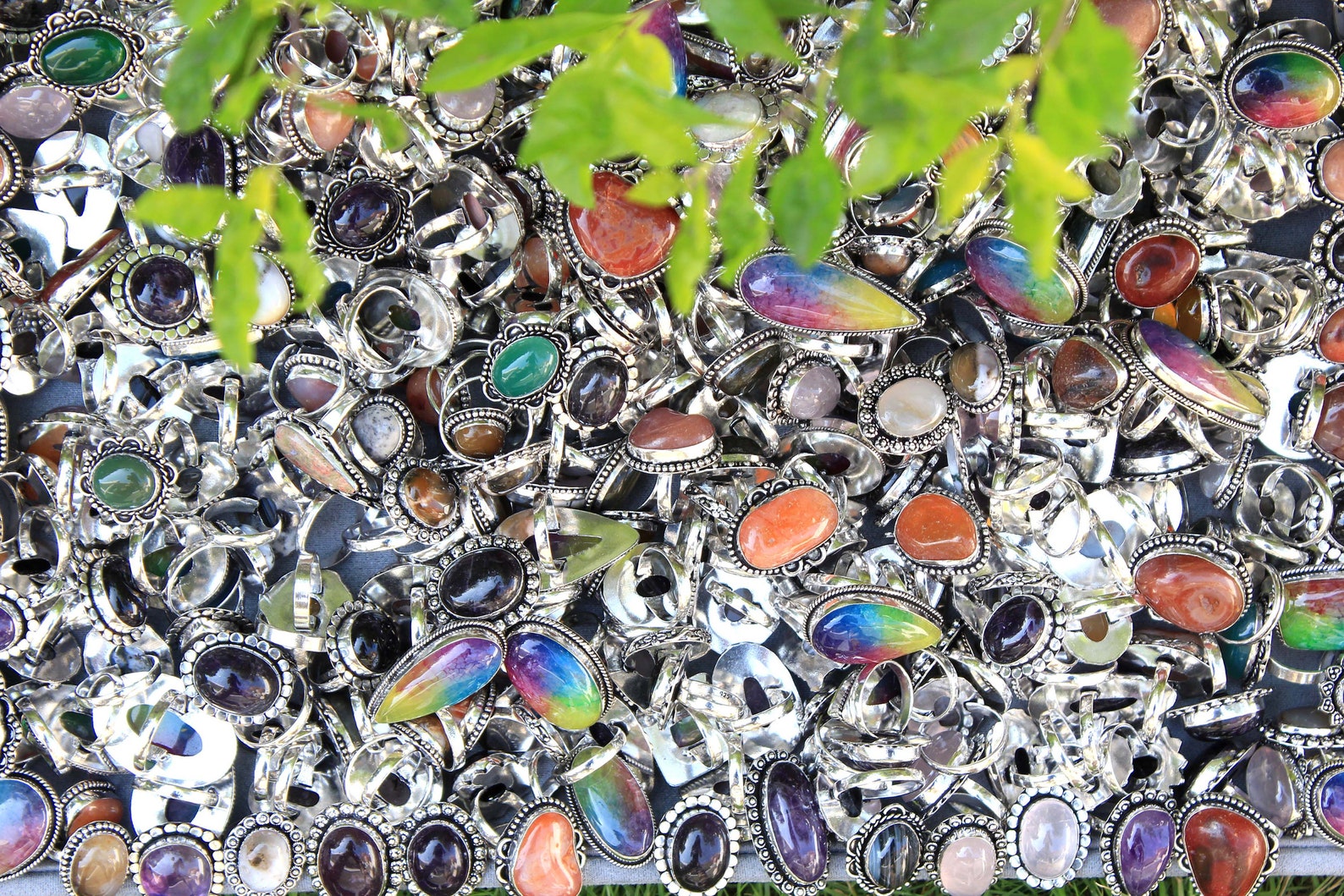 Natural Assorted Gemstone Rings for Her German Silver Rings - Etsy