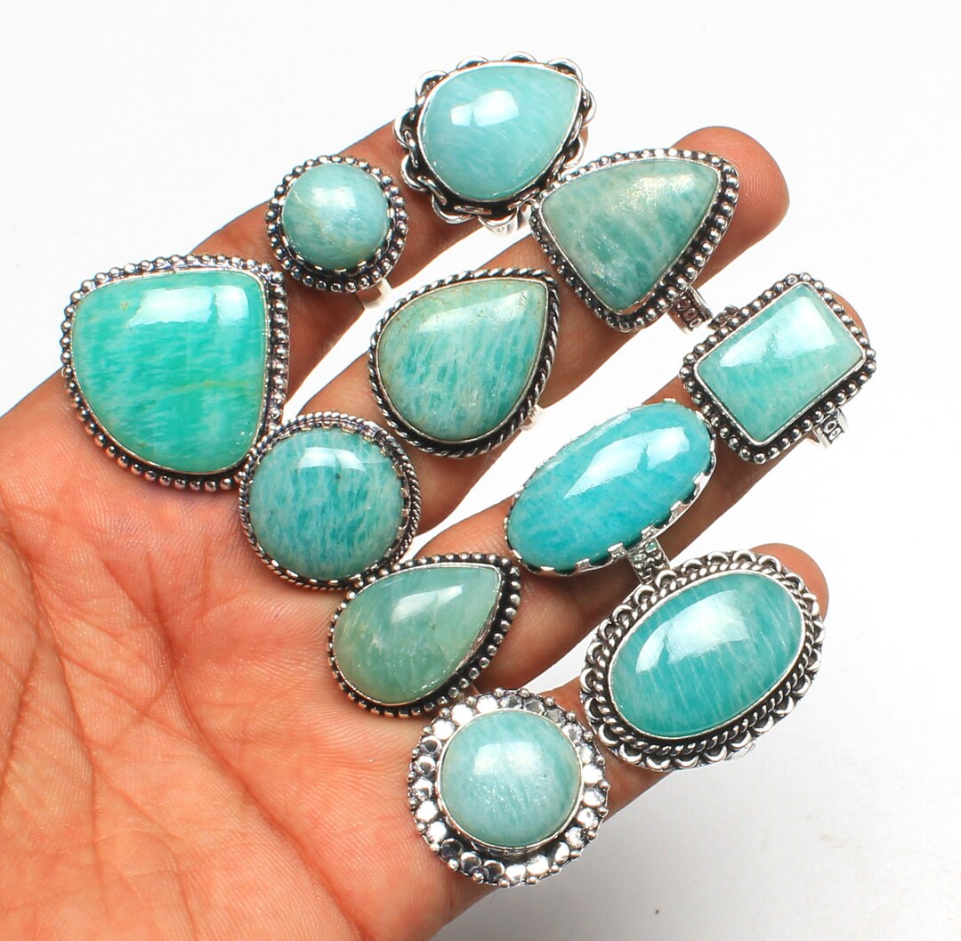 Natural Amazonite Gemstone Rings, Green Amazonite Gemstone Bezel Rings ...