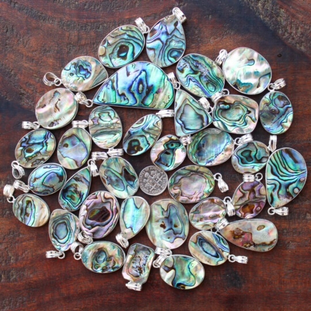 Rainbow Abalone Shell Pendant, Natural Gemstone Fancy Pendant, 925 ...
