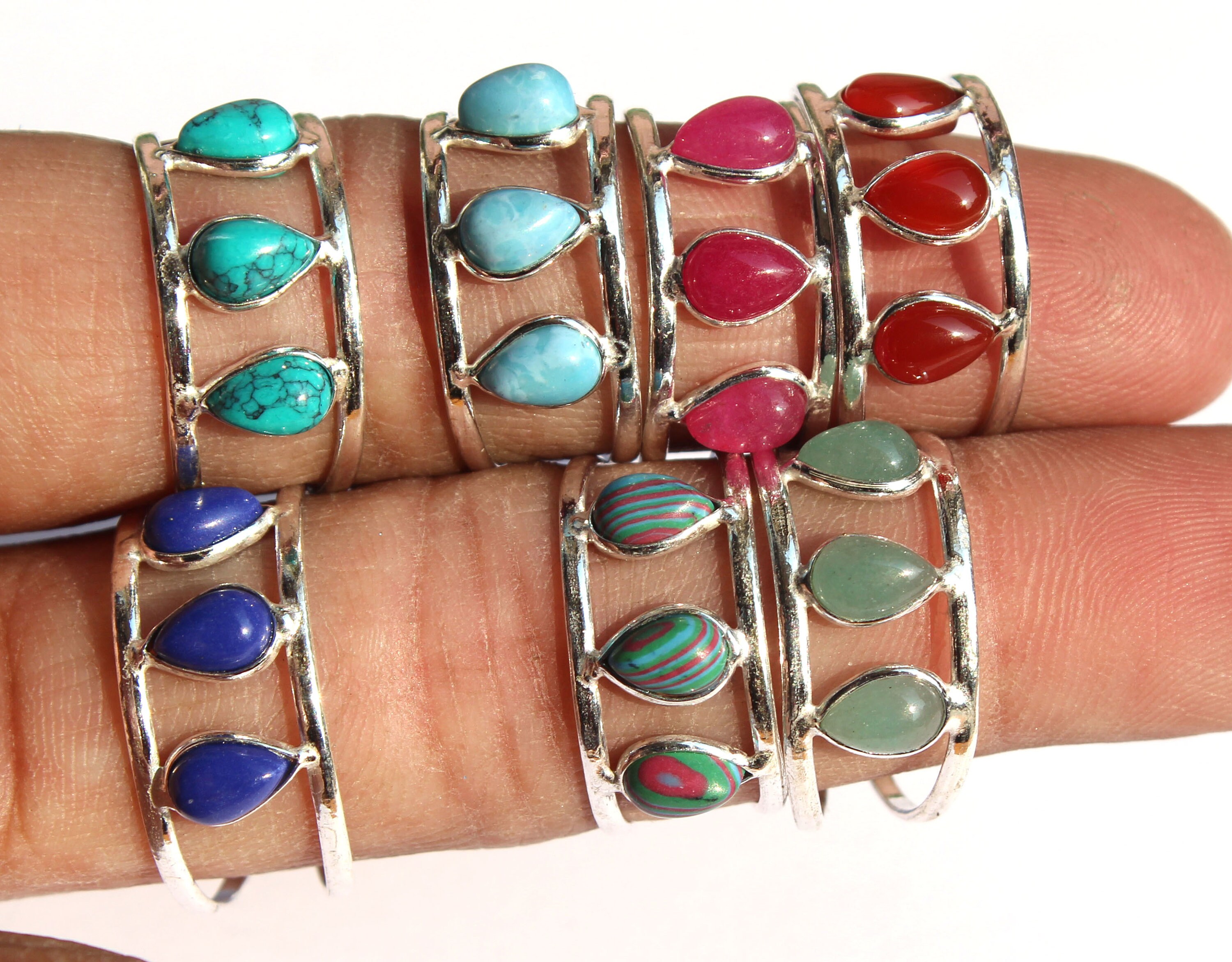 Multi Color Ring Silver Plated Ring Handmade Ring Gemstone | Etsy