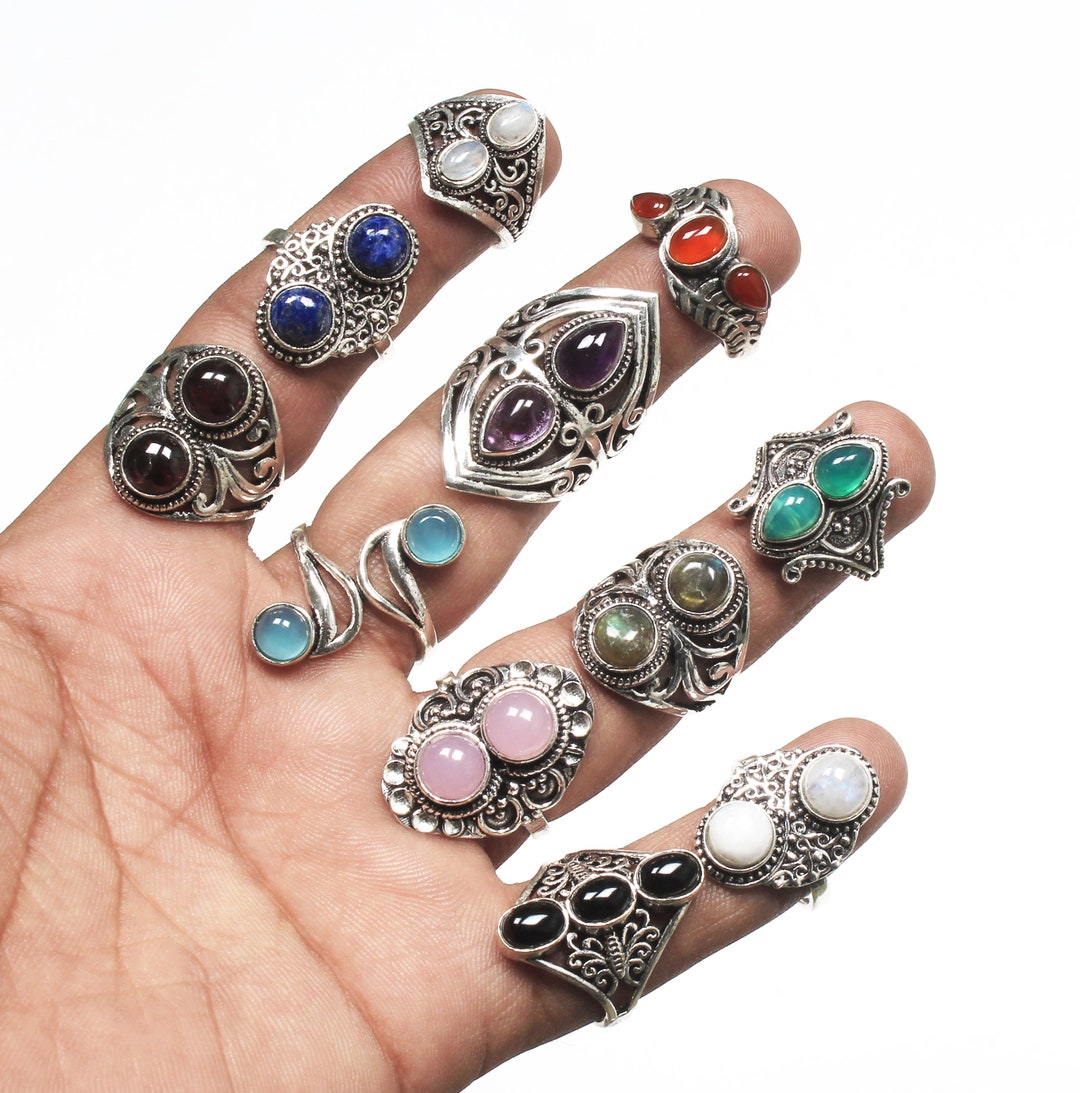 Natural Assorted Double Gemstone Rings, Multi Stone Handmade Rings for ...