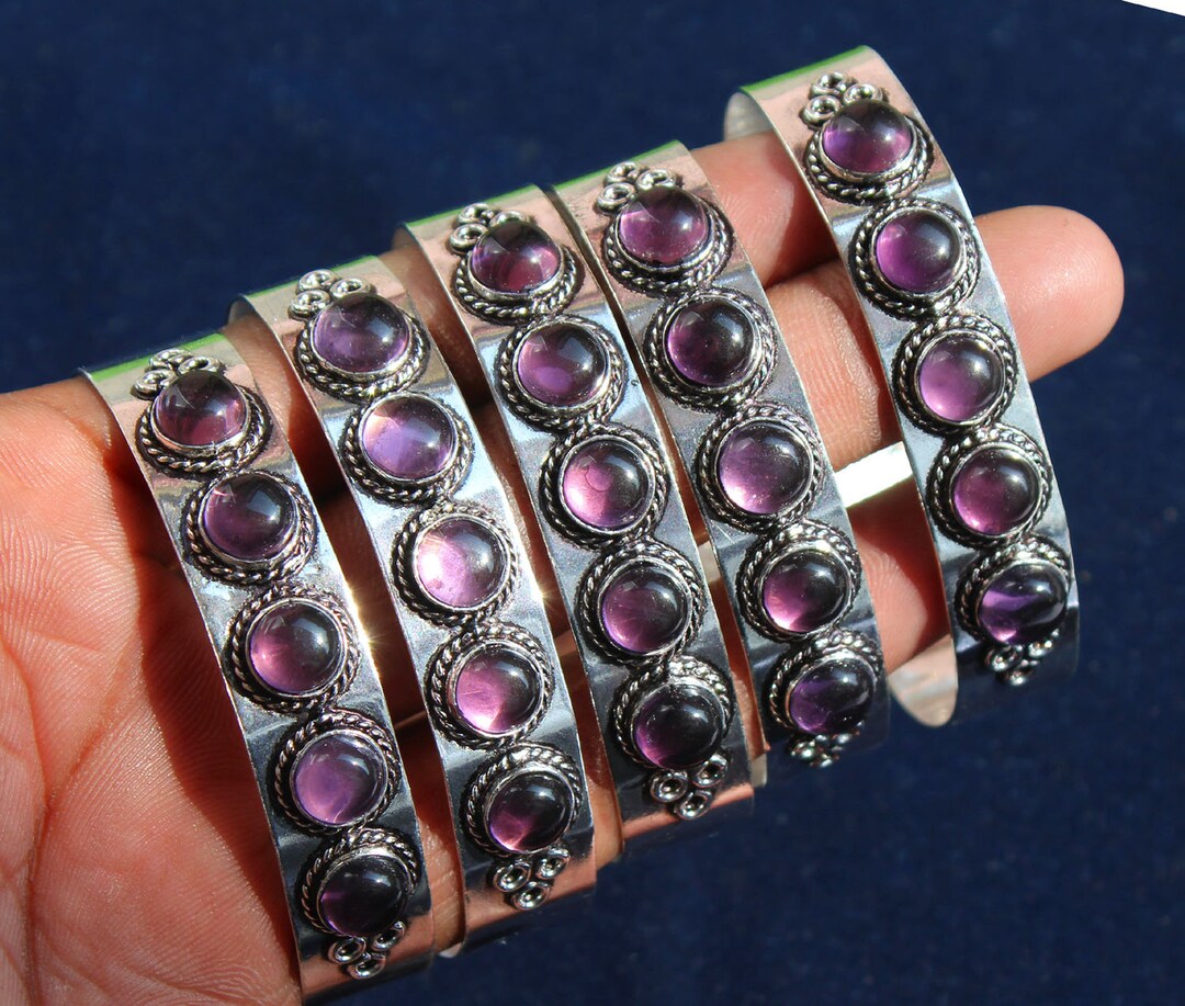 Amethyst Kristall Armreif, Amethyst Edelstein Armreif, Verstellbarer Armreif, Handgefertigter ...