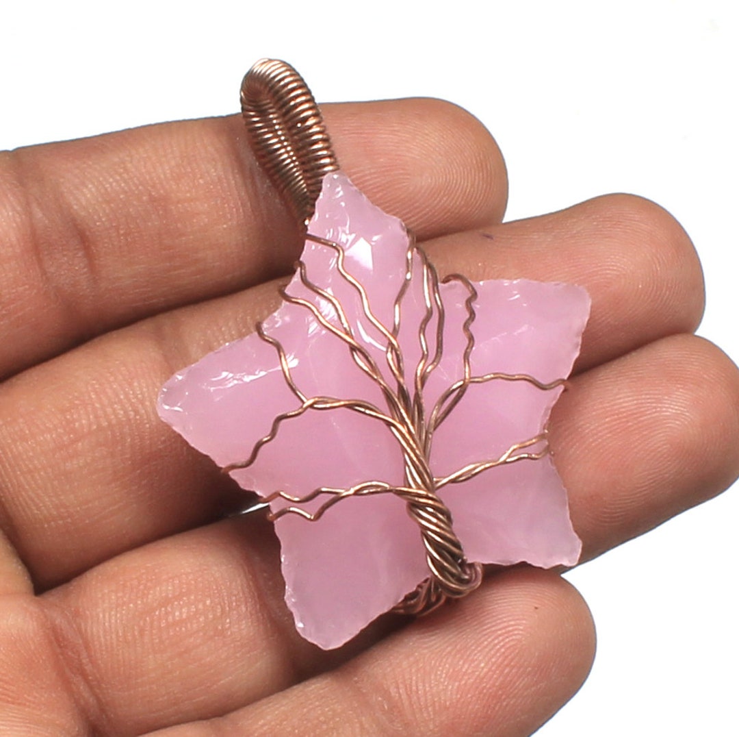 Rose Quartz Star Gemstone Tree Handmade Wire Pendant Necklace Jewelry ...