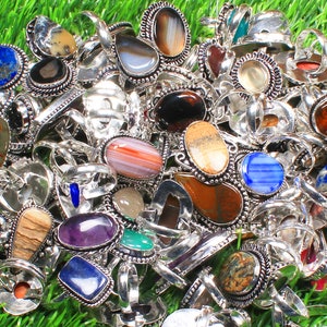 Natural Assorted Gemstone Rings for Her, Assorted Crystal Handmade ...