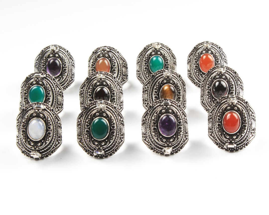 Poison Rings, Assorted Crystals Handmade Gemstone Poison Ring for Women ...