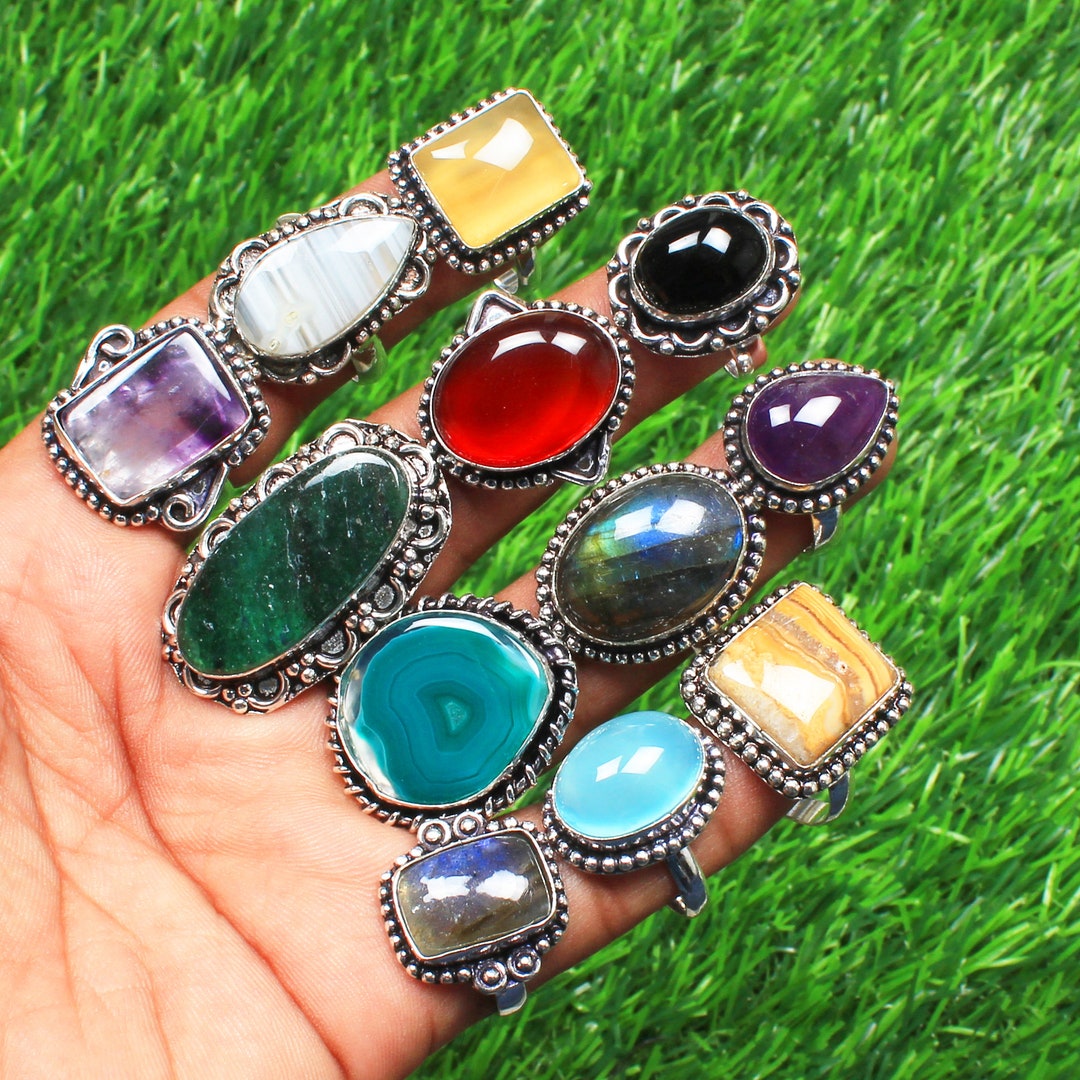 Statement Cool Rings, Assorted Gemstone Rings Lot, Handmade Jewelry ...