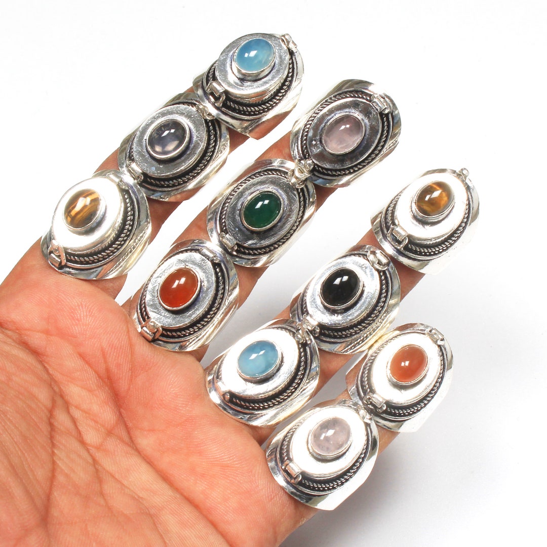 Assorted Gemstone Poison Adjustable Rings, Silver Overlay Women Ring's ...